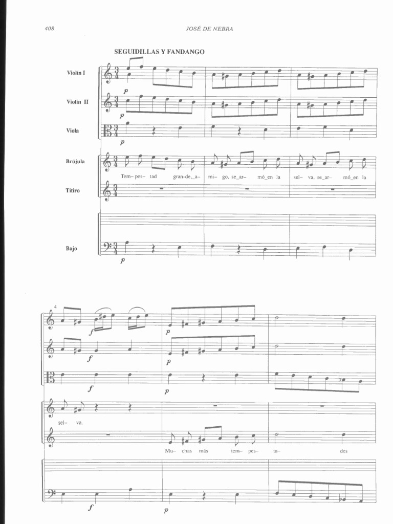 Seguidilla y Fandango "Tempestad Grande Amigo" - Jose de Nebra | PDF