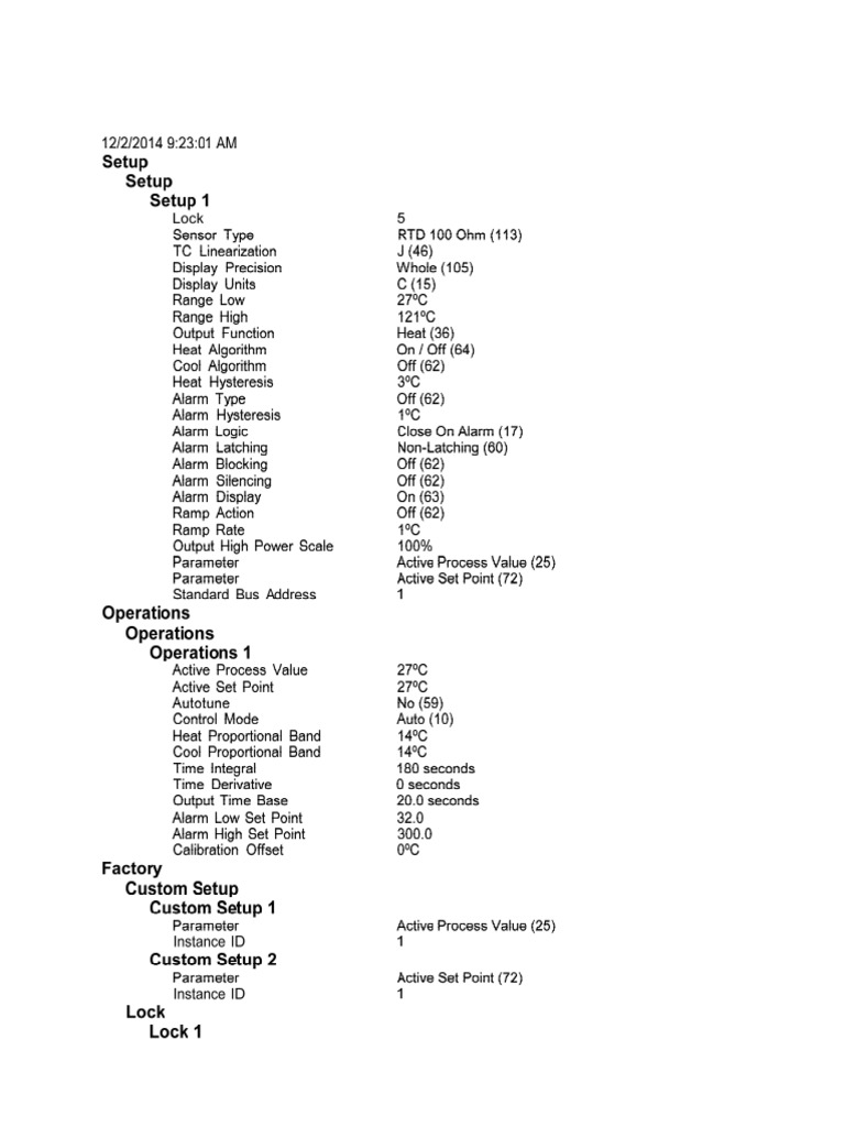Watlow Pot Temp Control Settings | PDF