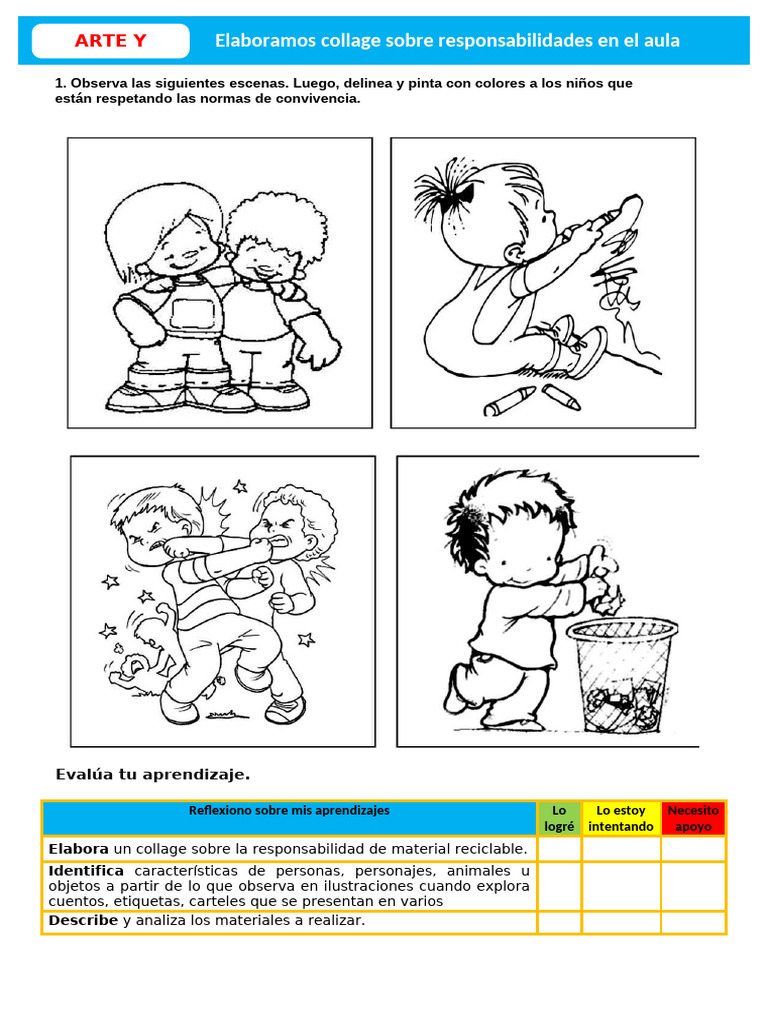 FICHA ARTE Elaboramos Collage Sobre Responsabilidades en El Aula | PDF