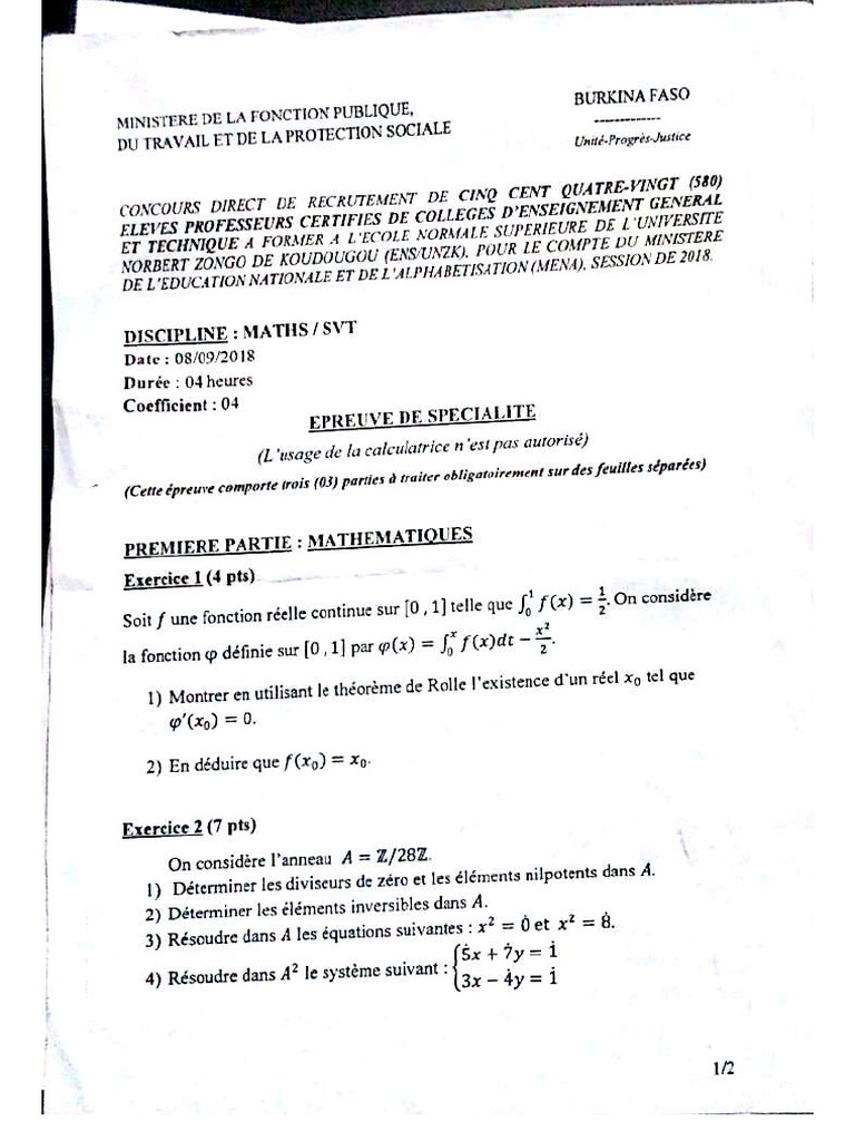 sujet cap ceg math svt et capes pc | PDF