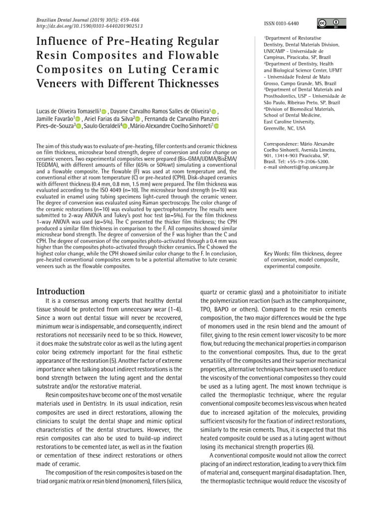 Influence of Pre-Heating Regular Resin Composites and Flowable ...