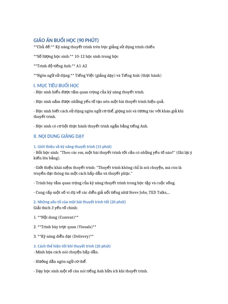 GiaoAn ThuyetTrinh Buoi1 | PDF