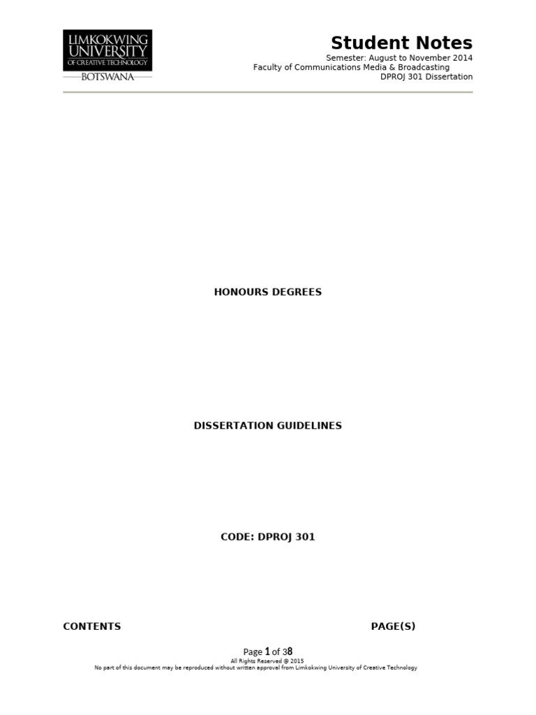 HONOURS DEGREES DISSERTATION GUIDELINES (1) | PDF | Thesis | Hypothesis