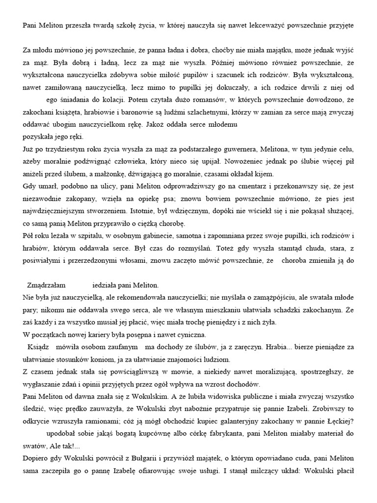 Lalka Wokulski I Meliton Fragment 1 | PDF
