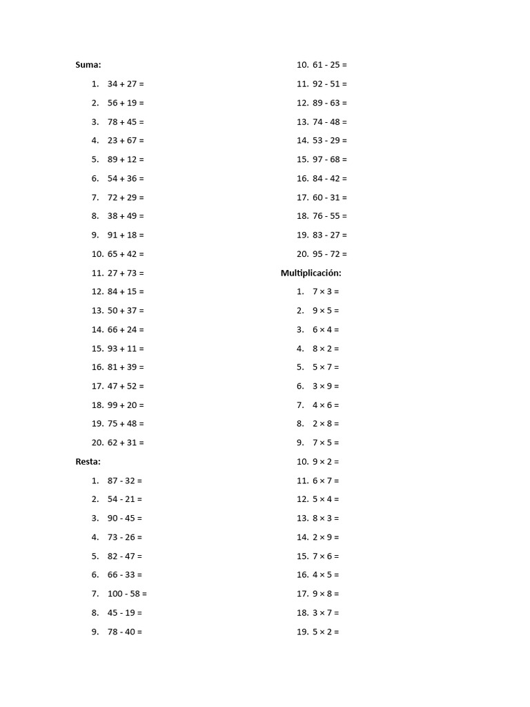 Basic Arithmetic Operations Practice | PDF