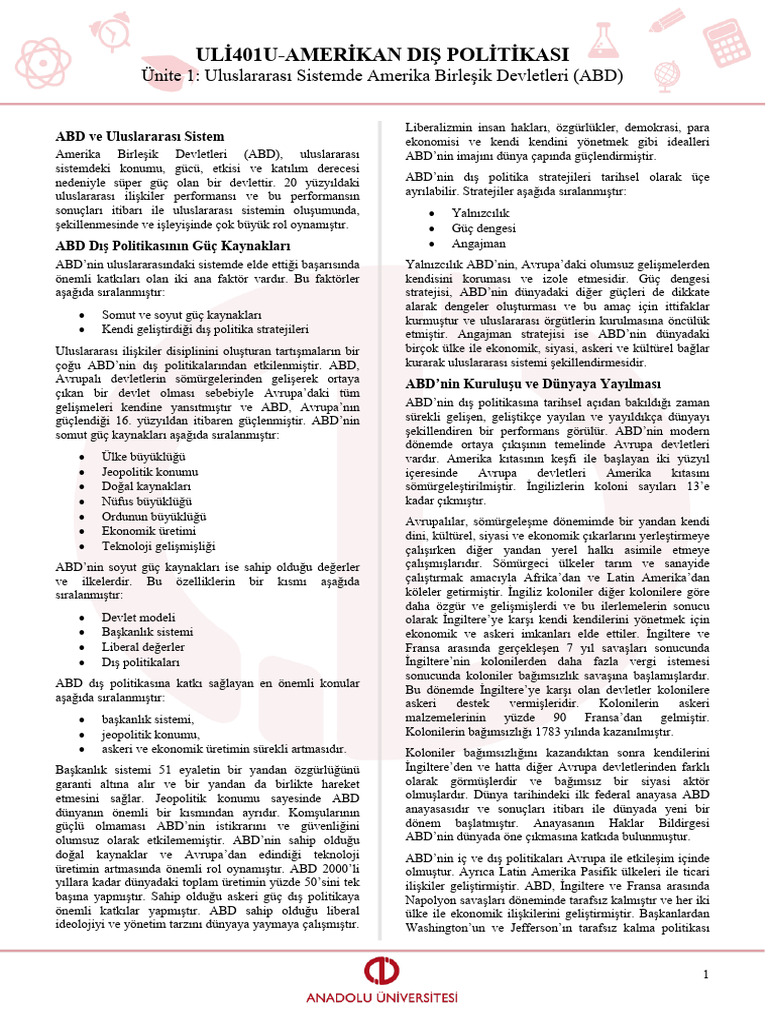Uluslararası Sistemde Amerika Birleşik Devletleri (ABD) | PDF