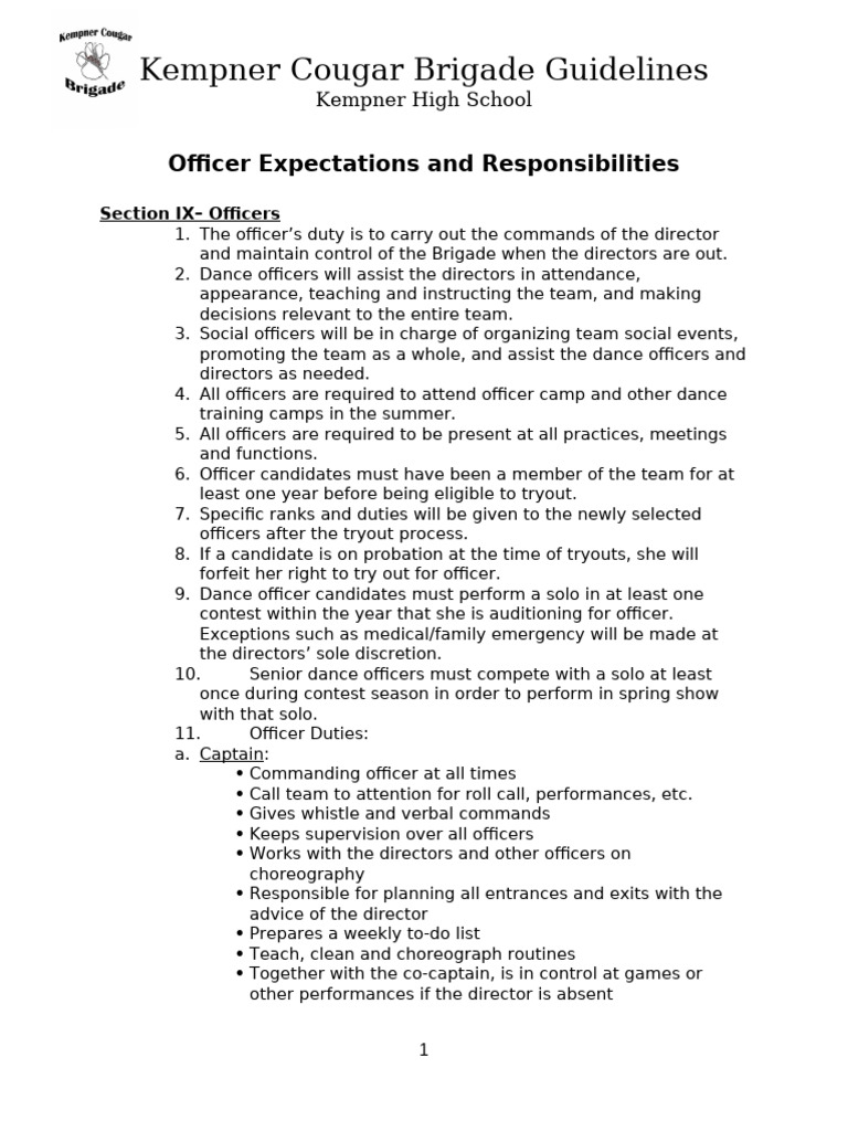 Officer Roles Expectations and Responsibilities | PDF