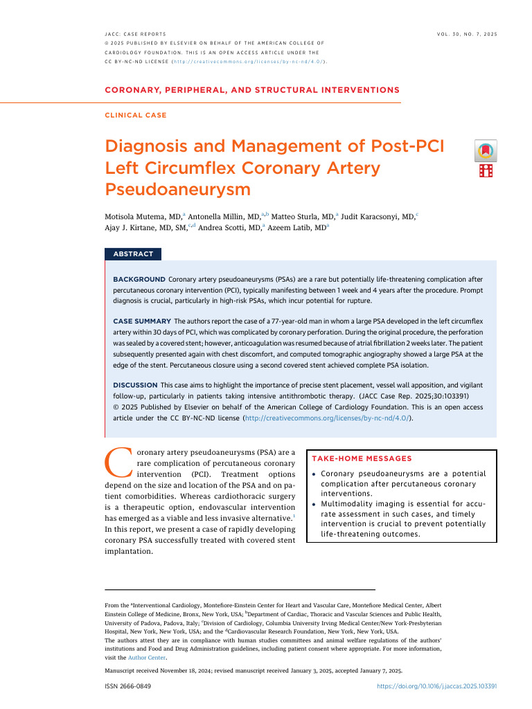 Diagnosis and Management of Post-PCI Left Circumflex Coronary Artery Pseudoaneurysm Paper | PDF ...