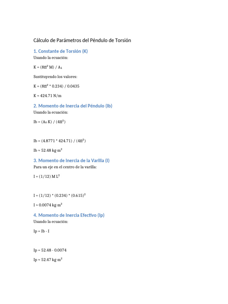 Calculo Pendulo Torsion | PDF