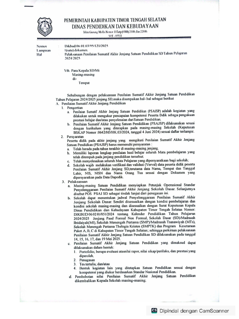 Pelaksanaan Penilaian Sumatif Akhir Jenjang Satuan Pendidikan SD Tahun ...
