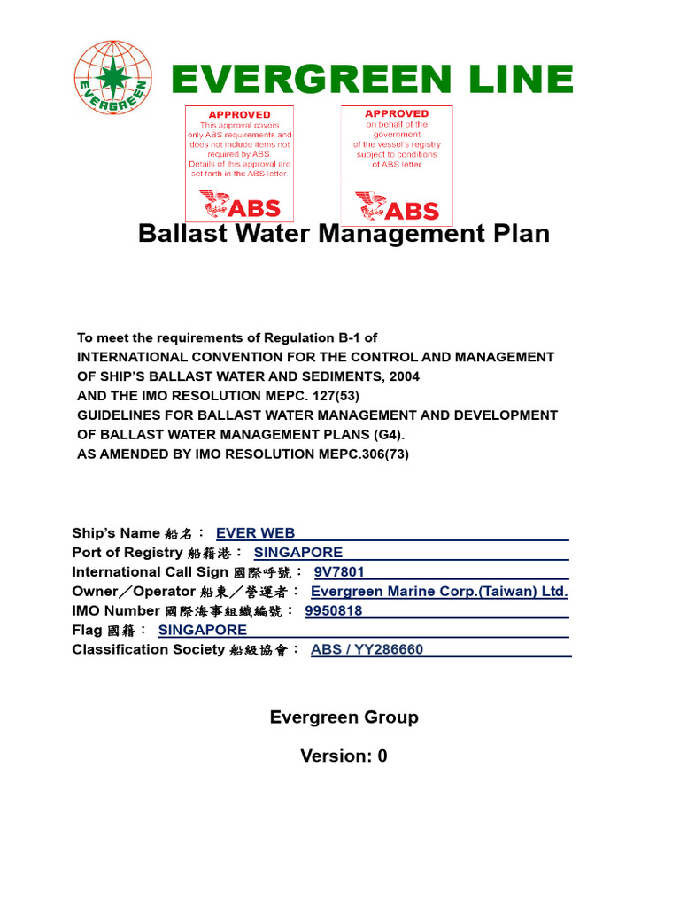 EVER+WEB+ Ballast+Water+Management+Plan 3481301610 | PDF | Water Treatment