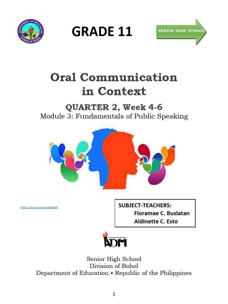 SHS Oc Q2 Module3 WK4-6 | PDF | Speech | Question