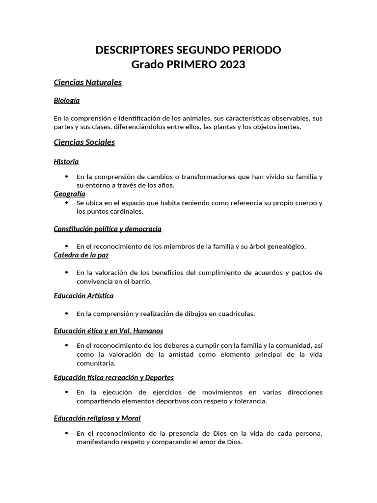 Descriptores Segundo Periodo | PDF