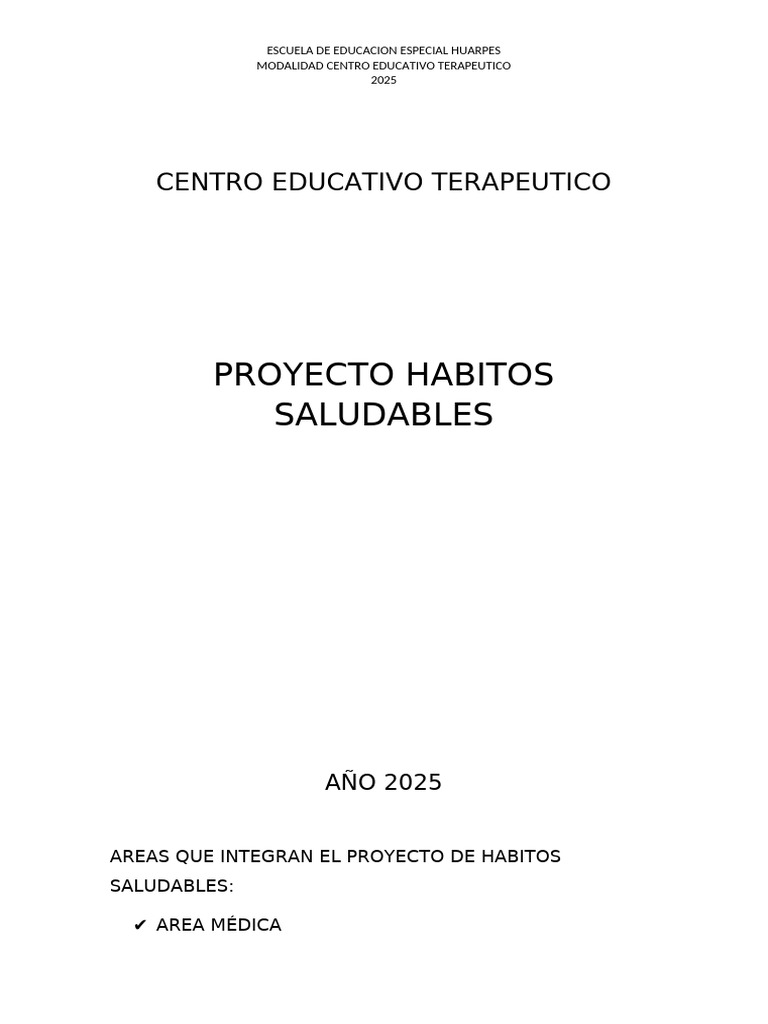 Proyecto Habitos Saludables Areas2 | PDF | Educación especial | Higiene