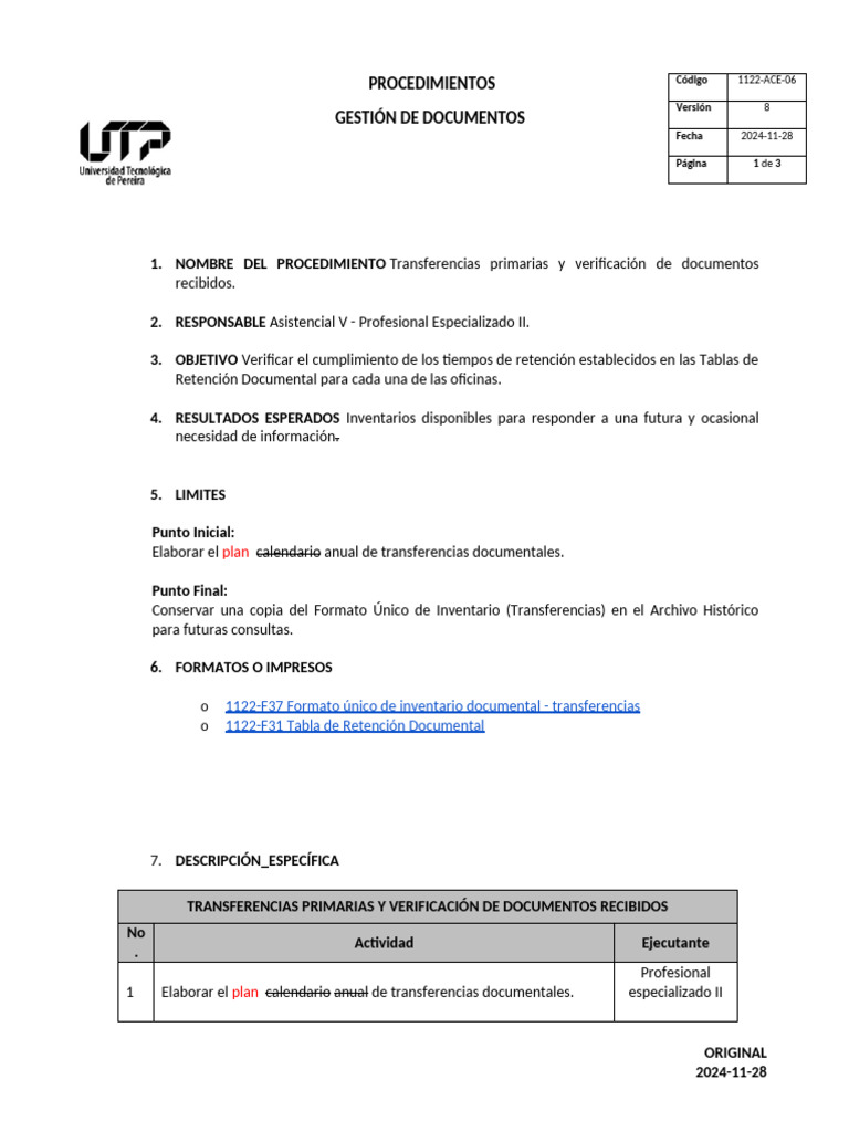 1122-ACE-06 V8 - Transferencias Primarias y Verificación de Documentos Recibidos - OK | PDF