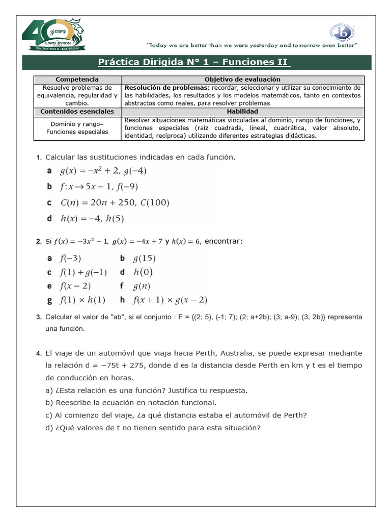 FICHA DE EJERCICIOS N°1_U3_FUNCIONES | PDF | Función (Matemáticas) | Fahrenheit