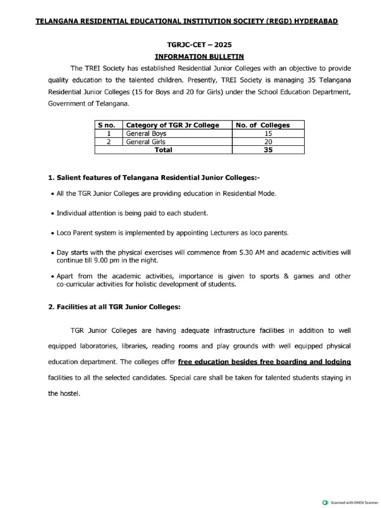 TG RJC CET-2025 Detailed Notification | PDF
