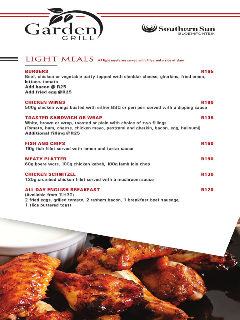 Southern Sun Bloemfontein Garden Grill Menu 08-04-2024pdf | PDF
