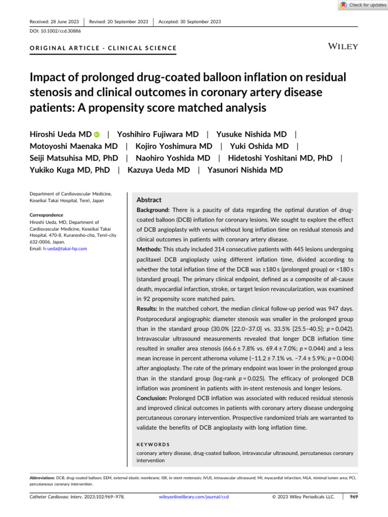 Cathet Cardio Intervent - 2023 - Ueda - Impact of Prolonged Drug Coated ...