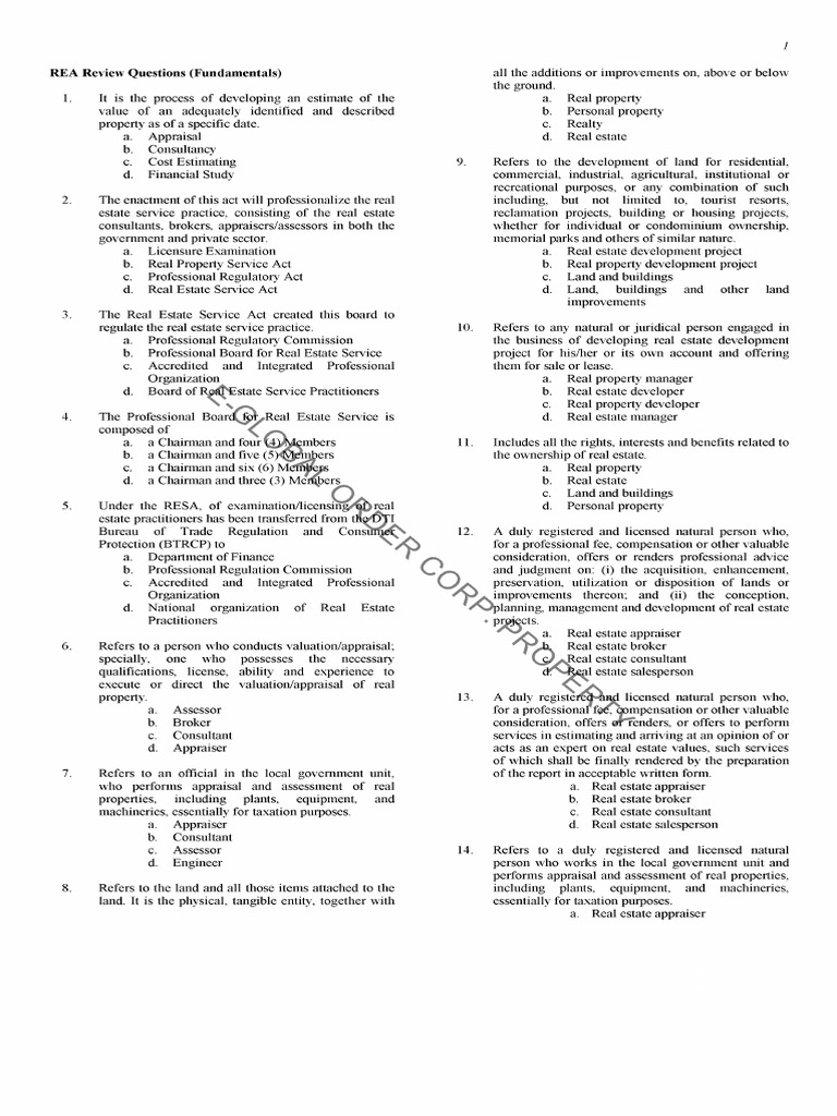 REA Fundamentals Mock Exam | PDF