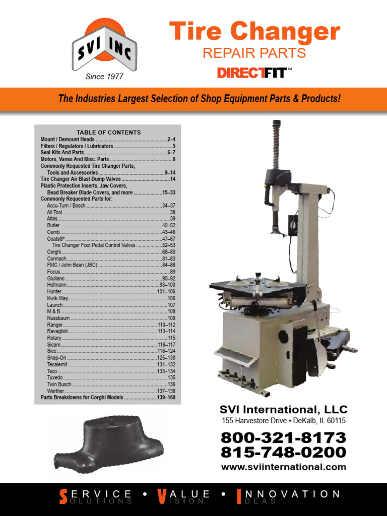 SVI Tire Changer Repair Parts Catalog | PDF | Vehicle Technology ...
