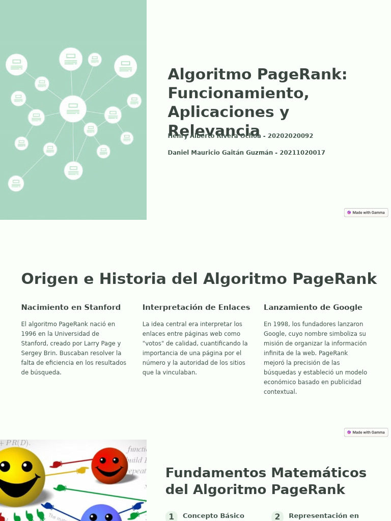 Algoritmo PageRank Funcionamiento Aplicaciones y Relevancia | PDF | Posicionamiento en ...