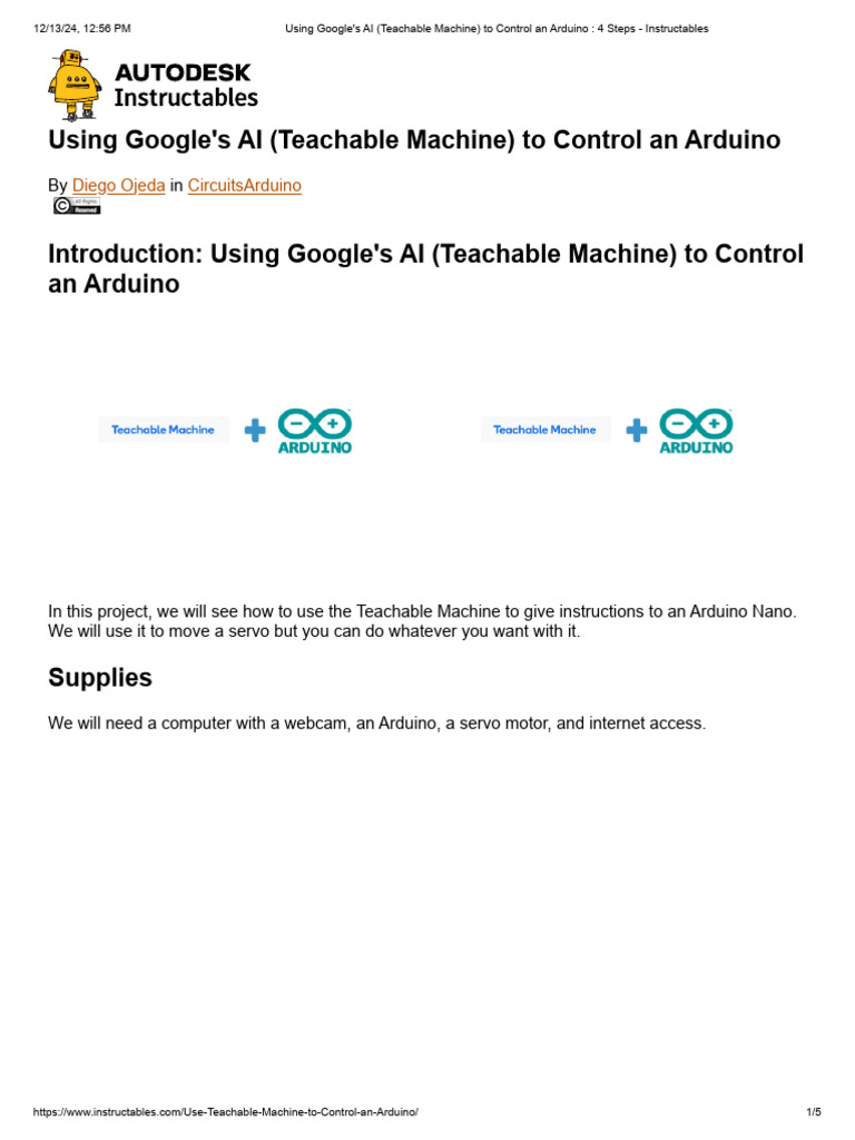 Using Google's AI (Teachable Machine) to Control an Arduino _ 4 Steps ...