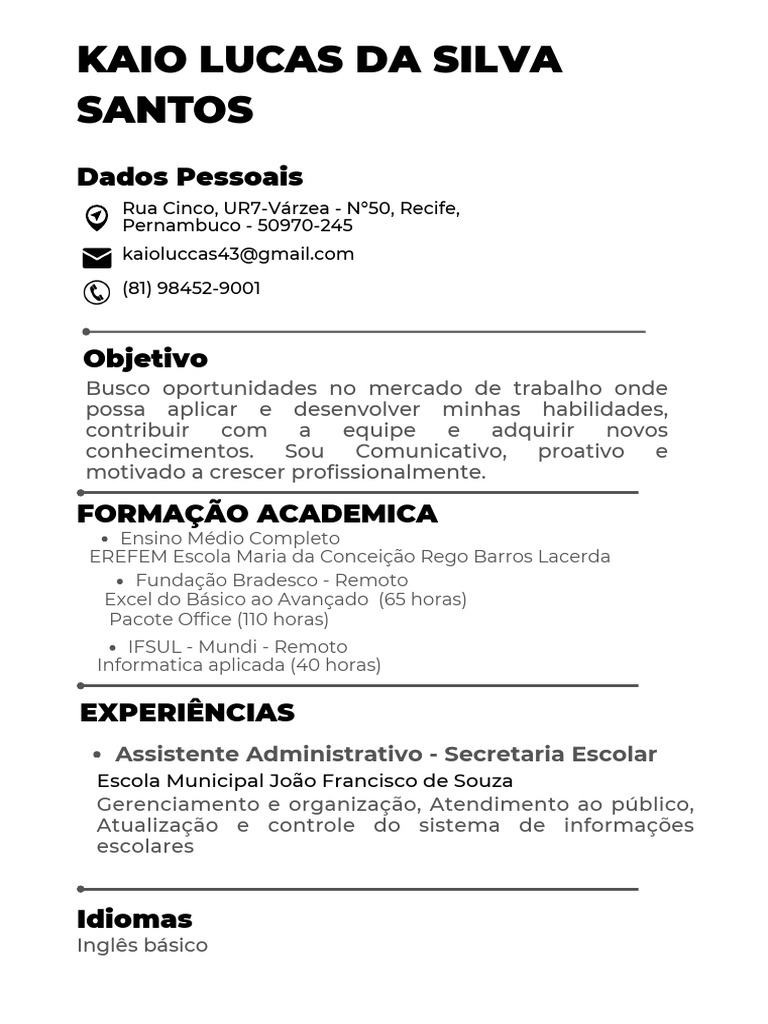 Currículo - Kaio Lucas | PDF
