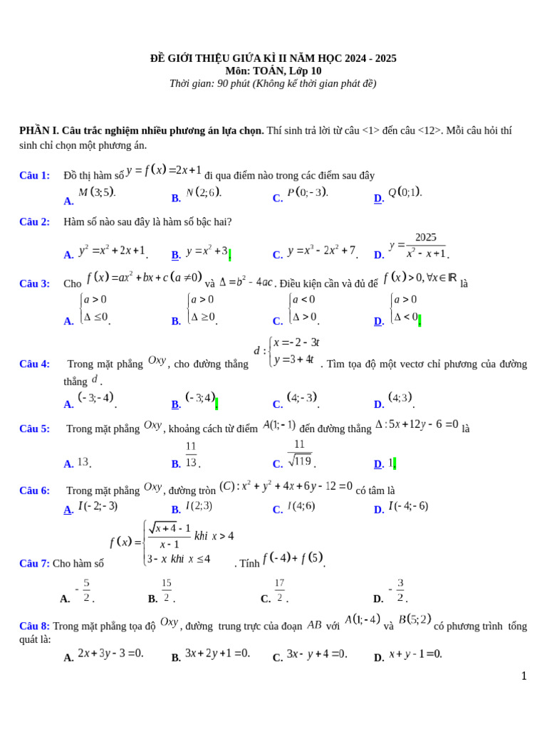 ĐỀ GIỚI THIỆU GK2 - LỚP 10 (2024 - 2025) | PDF