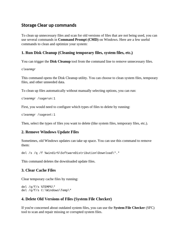 Storage Clear Up Commands | PDF | Computer File | Utility Software
