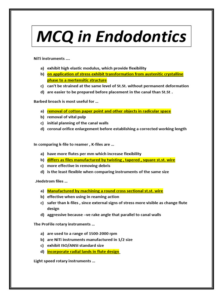 Endo MCQ 1st Term Preclinical 1 | PDF | Dental Anatomy | Tooth