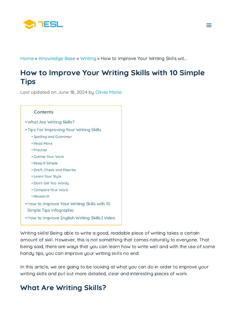 How To Improve Your Writing Skills With 10 Simple Tips - 7ESL | PDF ...