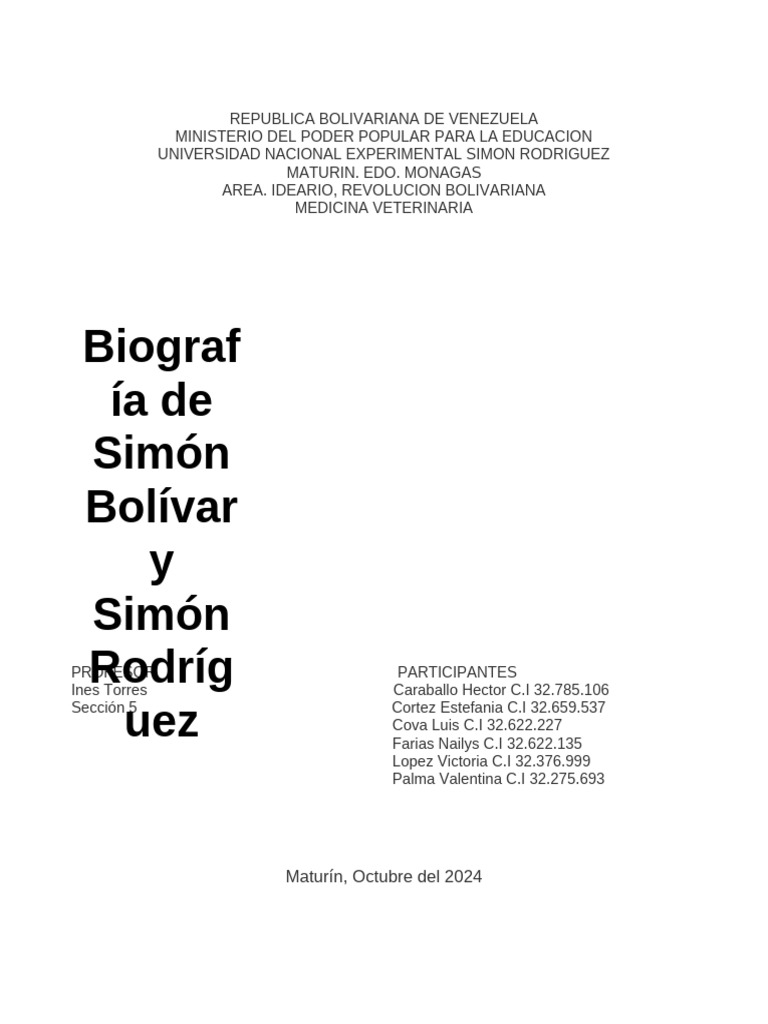 Biografía de Simón Rodríguez y Bolívar | PDF