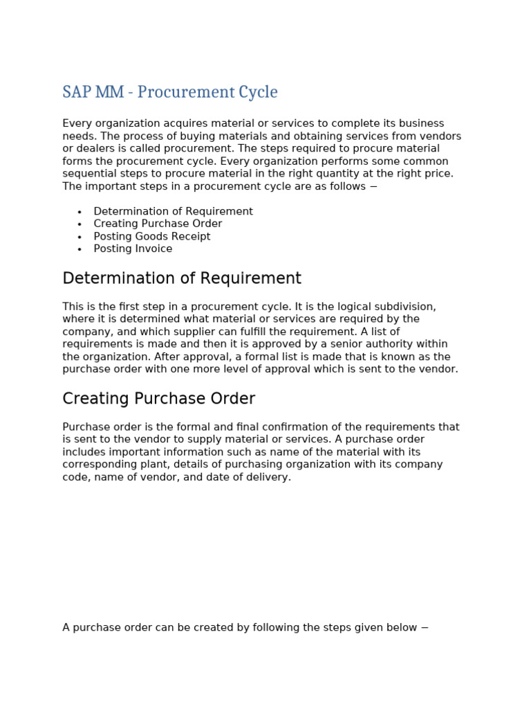SAP MM - Procurement Cycle | PDF