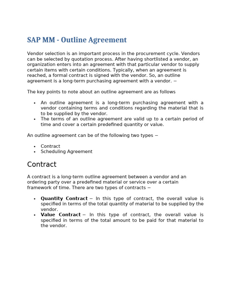 15. SAP MM - Outline Agreement | PDF | Economies | Business