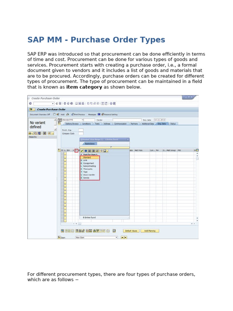 SAP MM - Purchase Order Types | PDF | Goods | Supply Chain Management