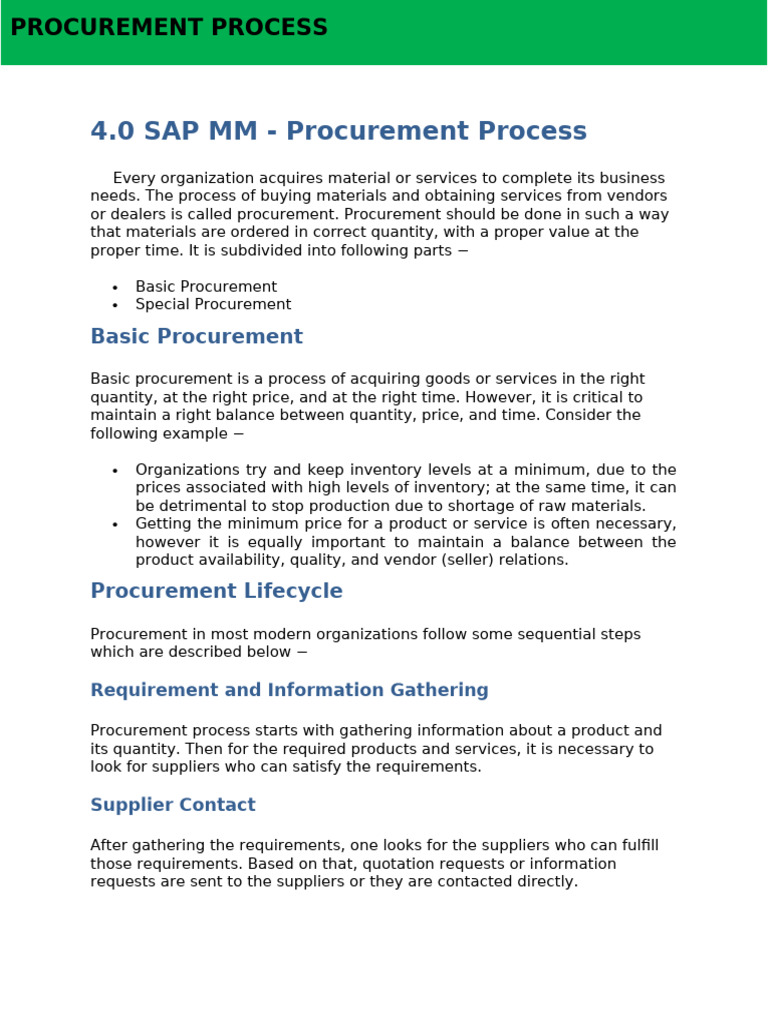 SAP MM - Procurement Process | PDF | Goods | Procurement