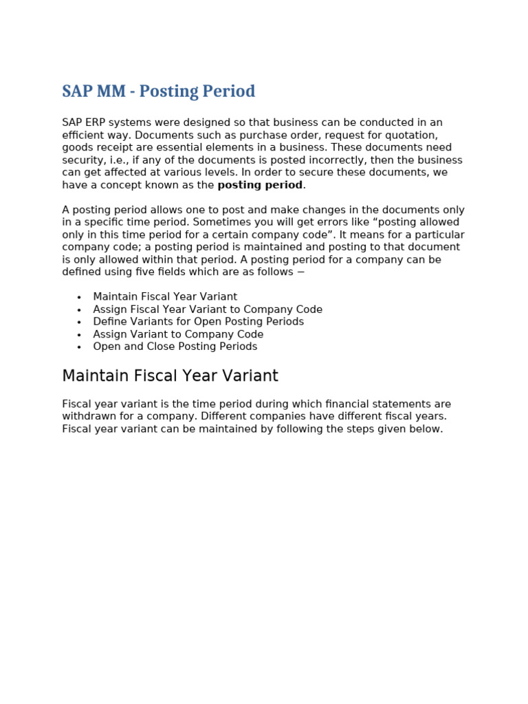 SAP MM - Posting Period | PDF