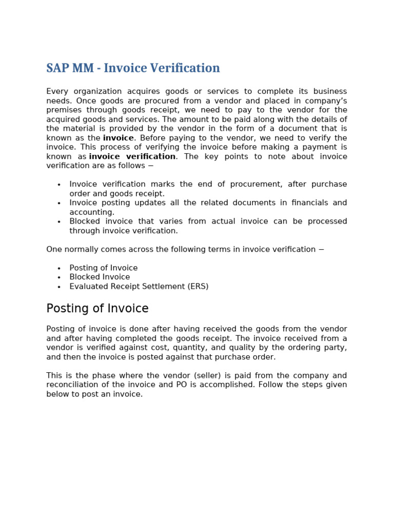 SAP MM - Invoice Verification | PDF | Invoice | Receipt