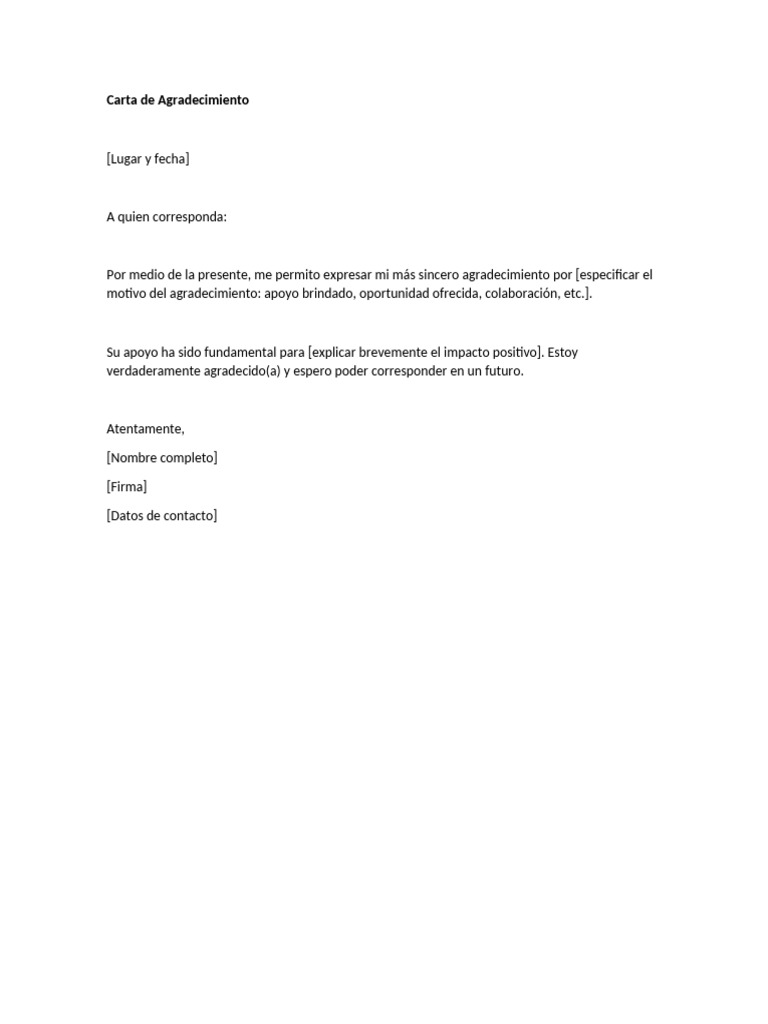 Carta de Agradecimiento Formal | PDF