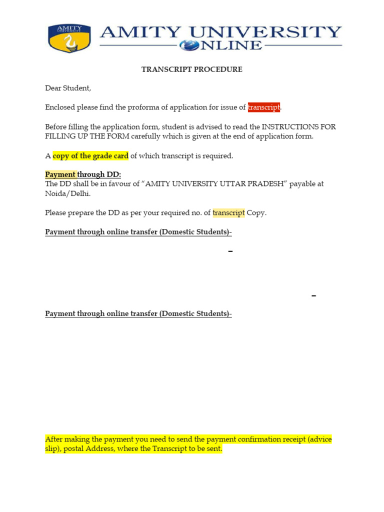 Transcript Procedure | PDF | Payments