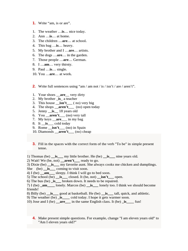 To Be - Affirmative, Interrogative and Negative. DONE | PDF