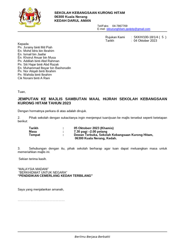 Surat Jemputan Maulidur Rasul 2023(KAFA) | PDF