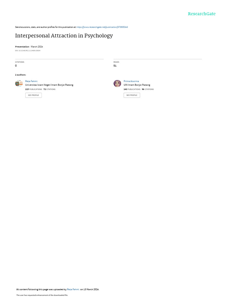 Interpersonal Attraction in Psychology | PDF | Interpersonal Attraction | Interpersonal ...