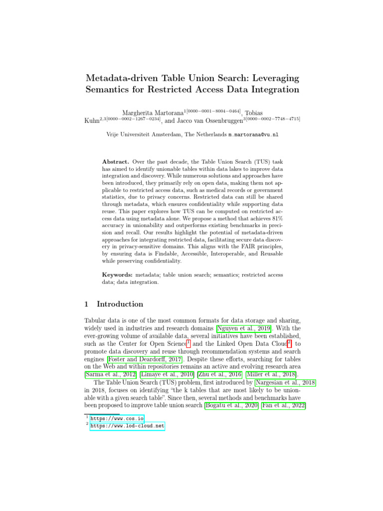 Metadata-Driven Table Union Search Leveraging Sema | PDF | Metadata ...