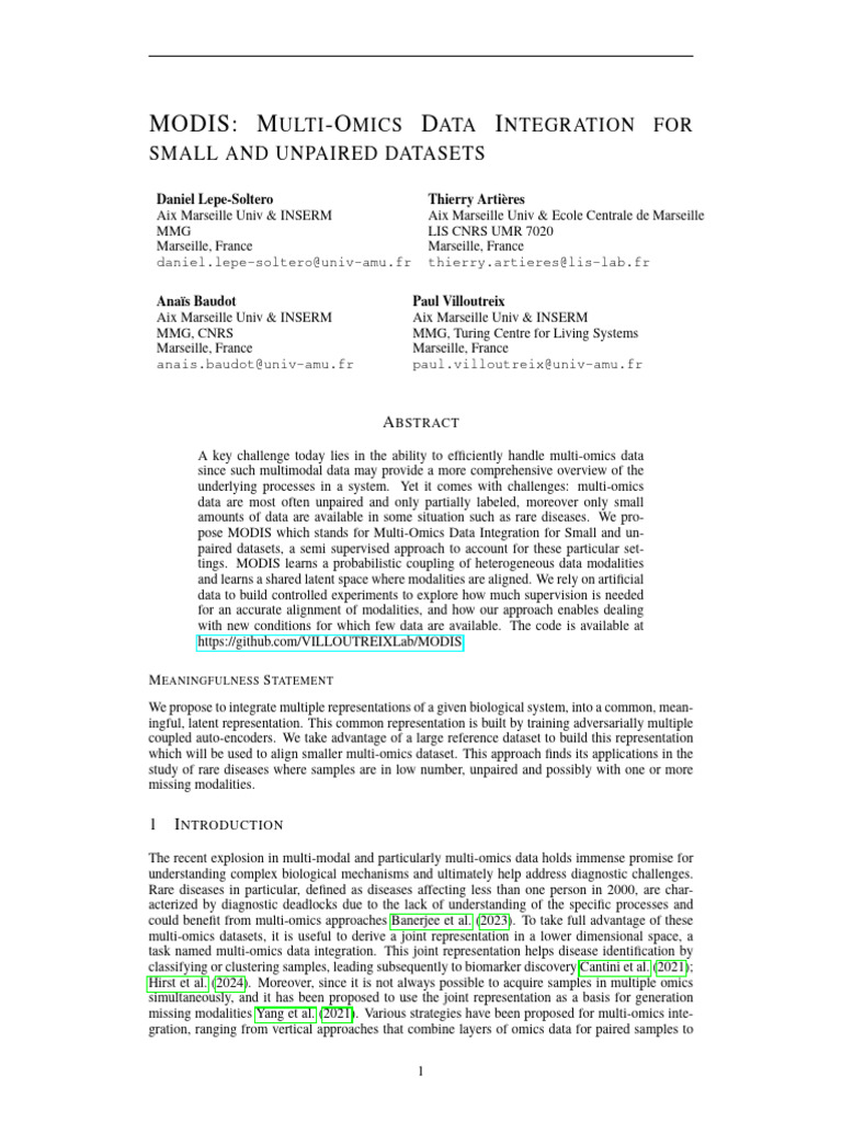 MODIS Multi-Omics Data Integration For Small and U | PDF | Sampling ...