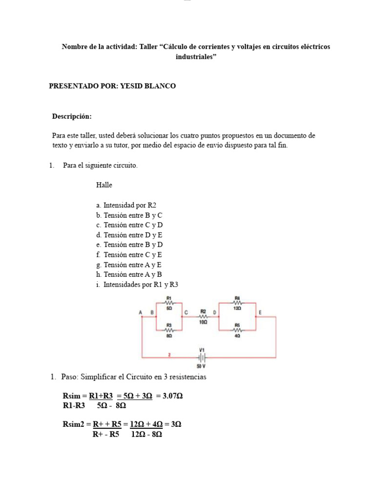 Cálculo de Corrientes y Voltajes en Circuitos Eléctricos | PDF ...