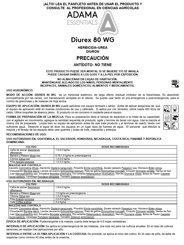 Herbicida Diurex 80 WG: Uso y Precauciones | PDF | Agua | Pesticida