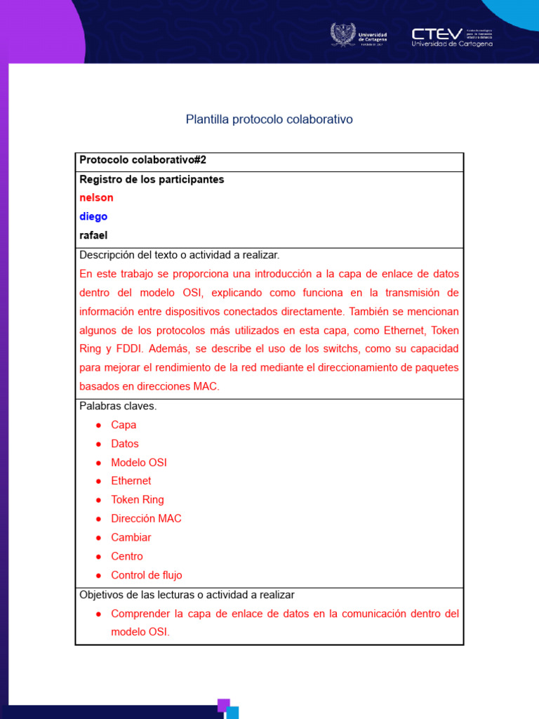 PROTOx COLAx (REDES-U2) | PDF | Conmutador de red | Red de computadoras