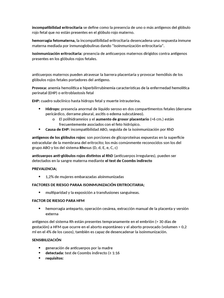 Incompatibilidad RH | PDF | Tipo de sangre | Especialidades Medicas